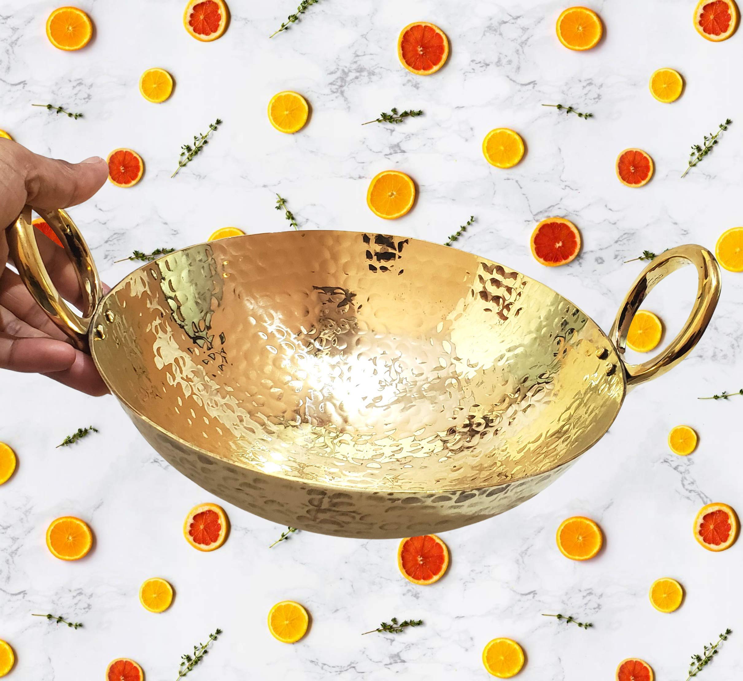 Pure Source India Heavy Duty Brass Kadhai, for Cooking Serving,(Brass Kadai 10 x 3.5 Inch)