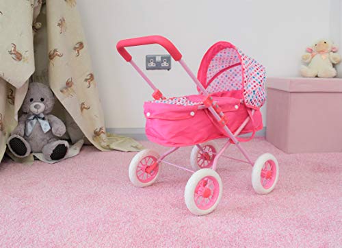 KOOKAMUNGA KIDS Baby Doll Stroller - Realistic 2 in 1 Baby Stroller for Dolls w/Detachable Bassinet β Toy Pram w/Carry Cot, Retractable Canopy & Soft Grip Handle - for Dolls up to 18" - Pink