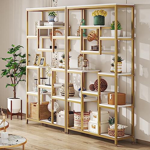 Tribesigns 71" W Gold Bookshelves, 11-Tier Large Tall Open Display Bookshelf, Geometric Cubed Etagere Bookcase Shelf, Modern Book Shelf for Living Room, Bedroom, Home Office, Gold & White