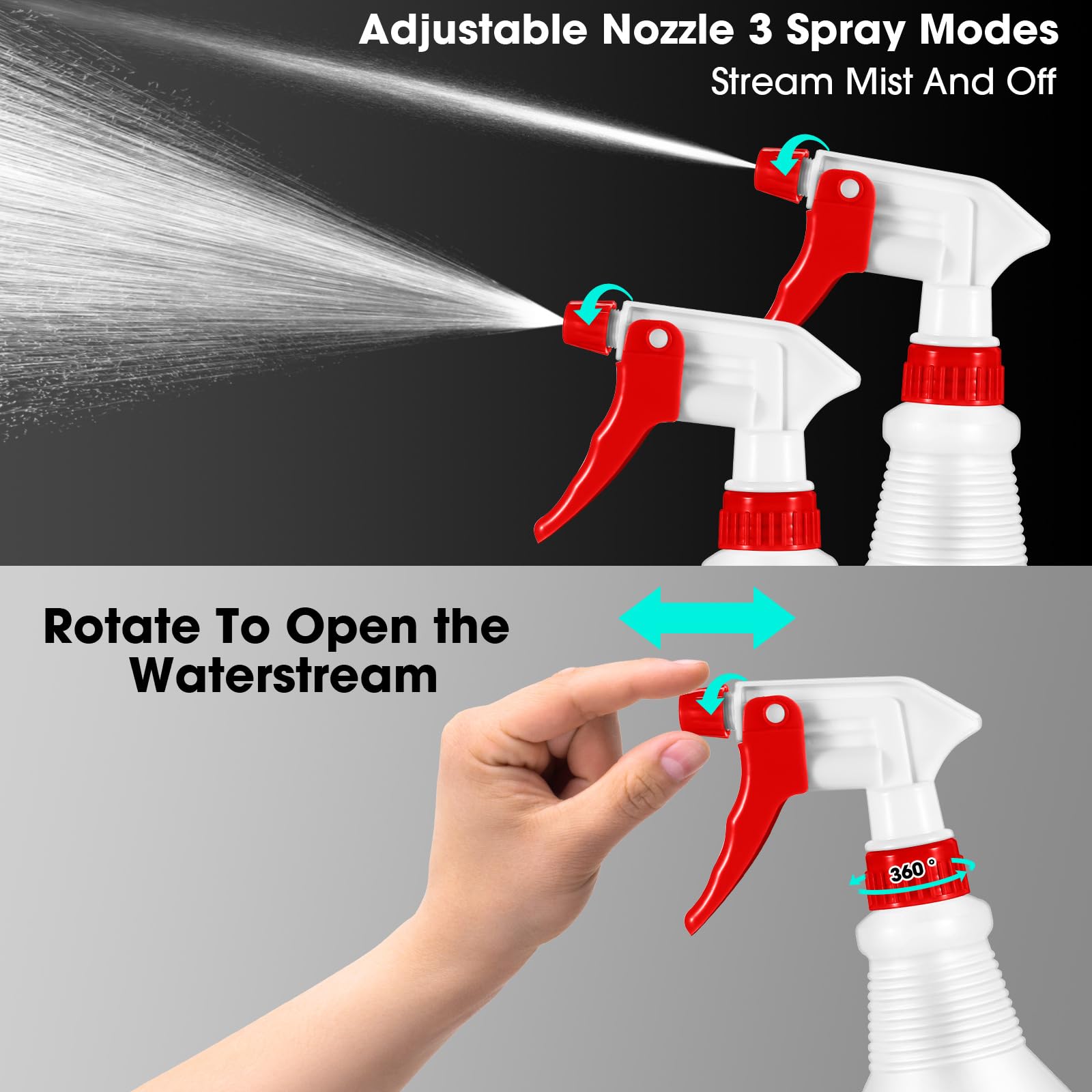 Yinder 18 Pcs 16 Oz Plastic Spray Bottle Bulk Empty Refillable Spray Bottles for Cleaning Solution Leak Proof Water Sprayer Bottle with Adjustable Nozzle Mist/Stream Mode (Red, Blue, Green)
