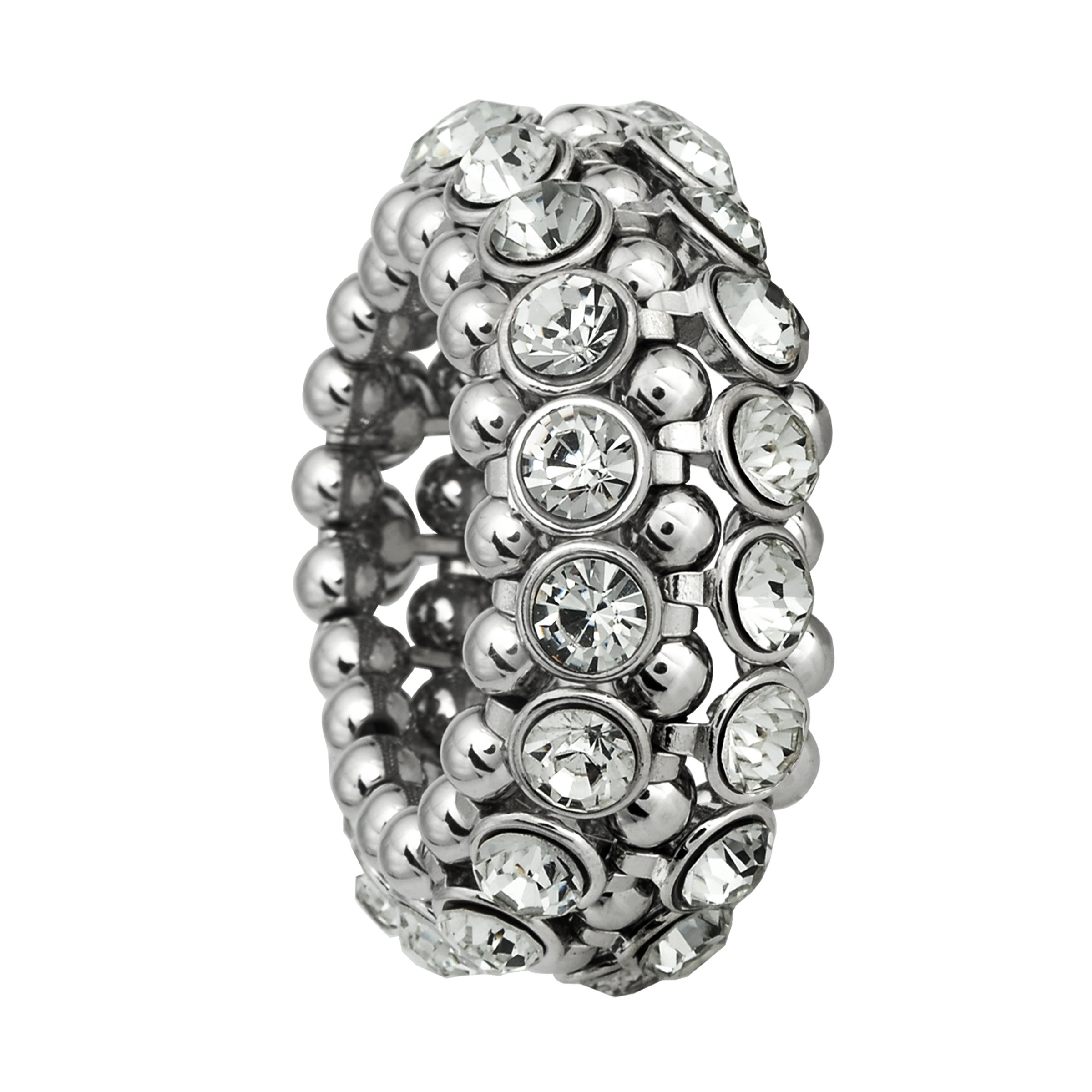 Lova Jewelry Sparkle Galore Silver Beads Clear Gems Layered Stretch Bracelet