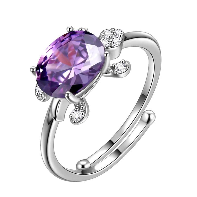 Rainbow Fire Opal Sea Turtle Adjustable Ring Multicolor Zircon Oval Stone Open Ring Classic Silver Color Wedding Rings for Women