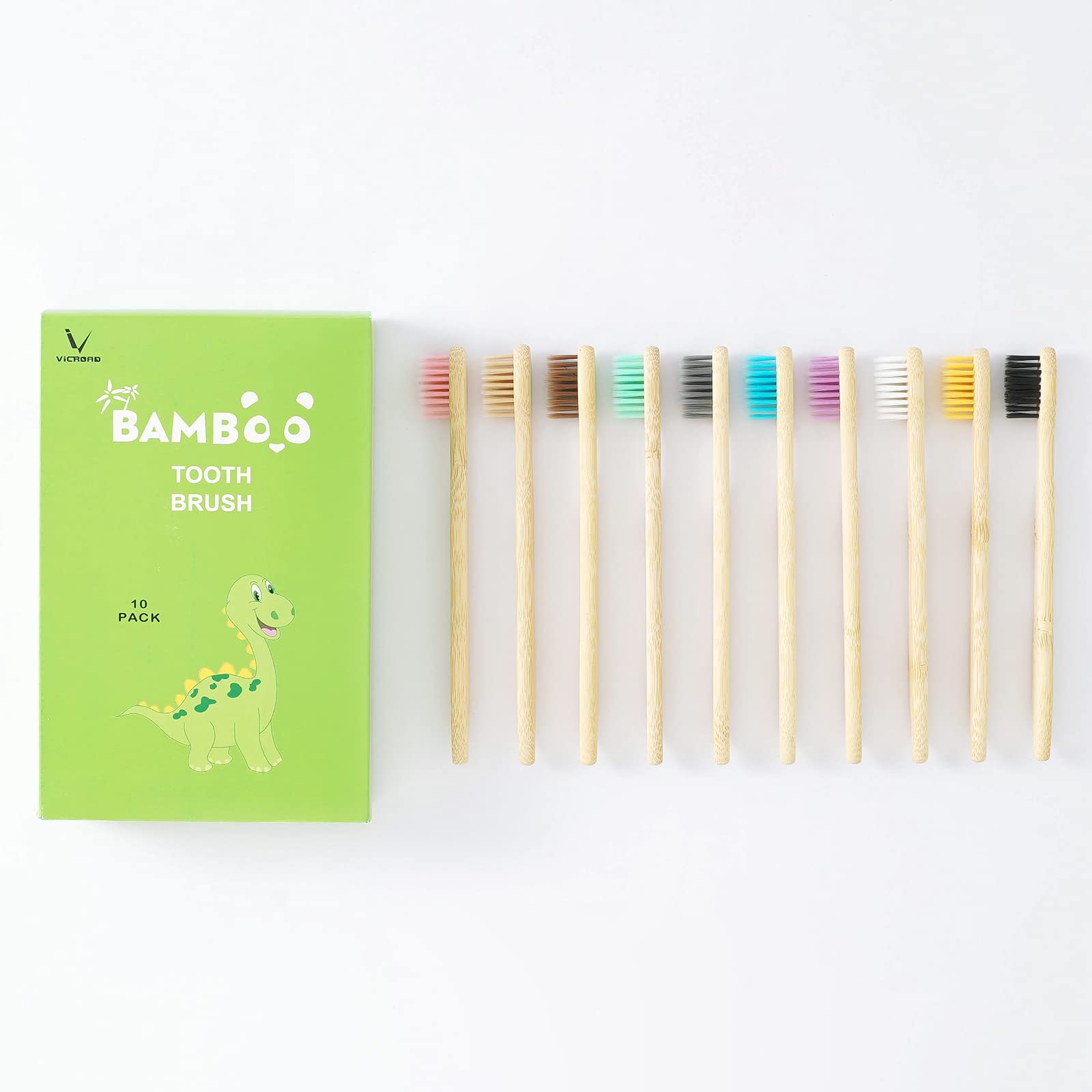 VICROAD Kids Bamboo Toothbrushes BPA Free Soft Bristles Toothbrushes Eco-Friendly, Natural Bamboo Toothbrush Set Biodegradable, Compostable & Organic Charcoal Wooden toothbrushes(10 Pack