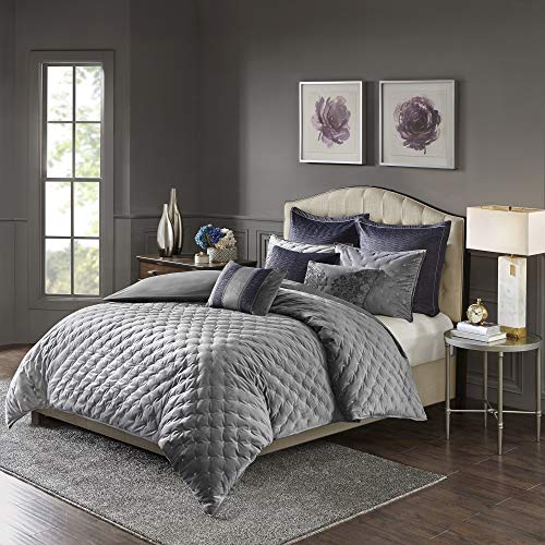 Madison Park Sophisticate 8 Piece Velvet Comforter Set Bedding, King, Grey