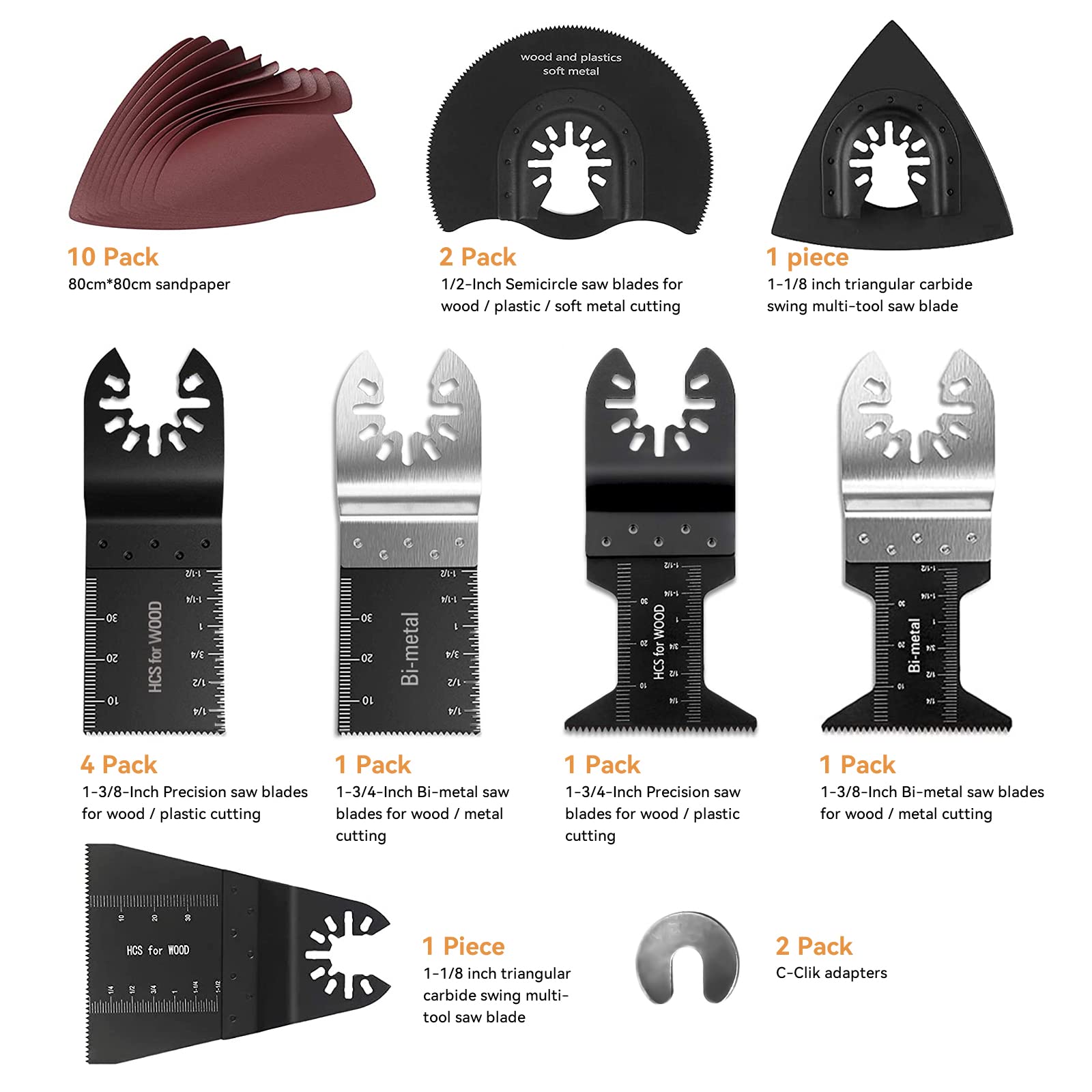 LIGHTIMETUNNEL Oscillating Saw Blades 35 PCS Metal Wood Multitool Blades Quick Release Cutting Blade Fit Dewalt Milwaukee Chicago Rockwell Fein Bosch Multimaster Makita