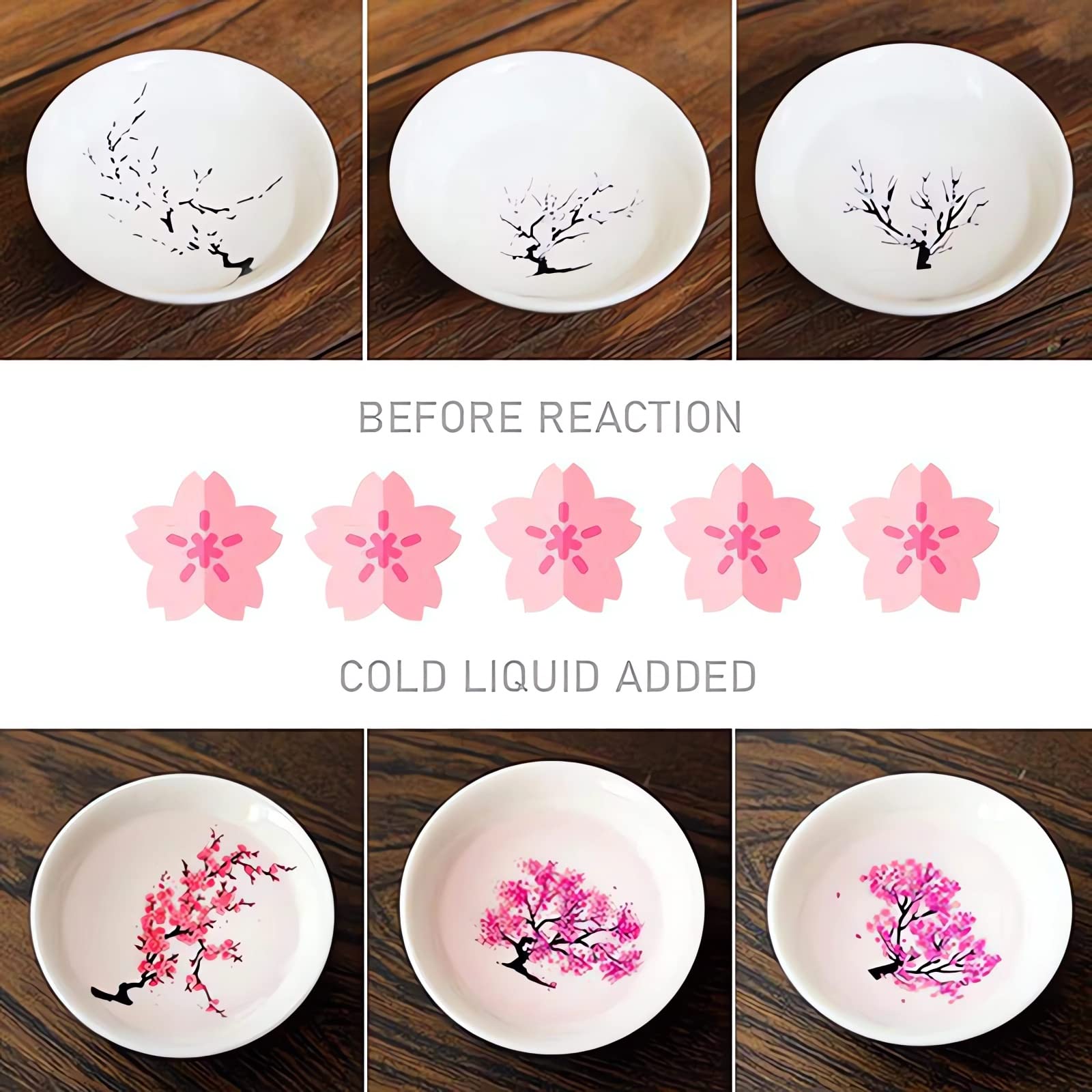Magic Sakura Cherry Blossom Sake Cup - 2023 New Ceramic Sake Cold/Hot Temperature Color Changing Cup Glasses, Japanese Tea Wine Soju Sake Cup Glasses Set, Magical Blooming Sake Cups (Sakura- Cold&Hot)