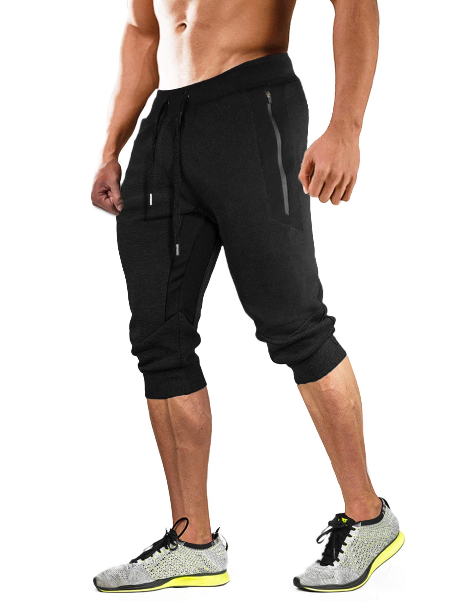 MAGCOMSEN Mens Capri Joggers with Zipper Pockets 3/4 Sweatpants Knee Length Shorts Running Shorts Training Shorts Capri Shorts Workout Pant for Men