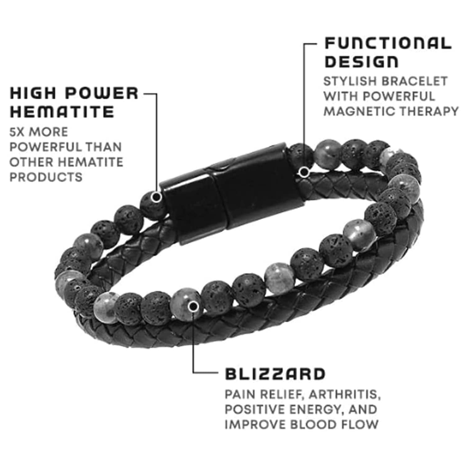 Somush Humanic+ Pro MAXHematie Beaded Bracelets,Humanic+ MAXHematie Beaded Bracelets,Humanic+ Beaded Bracelets,Natural Crystal Beaded Bracelets Bangles Thermogenic Therapy for Women Men (4PC) (black)