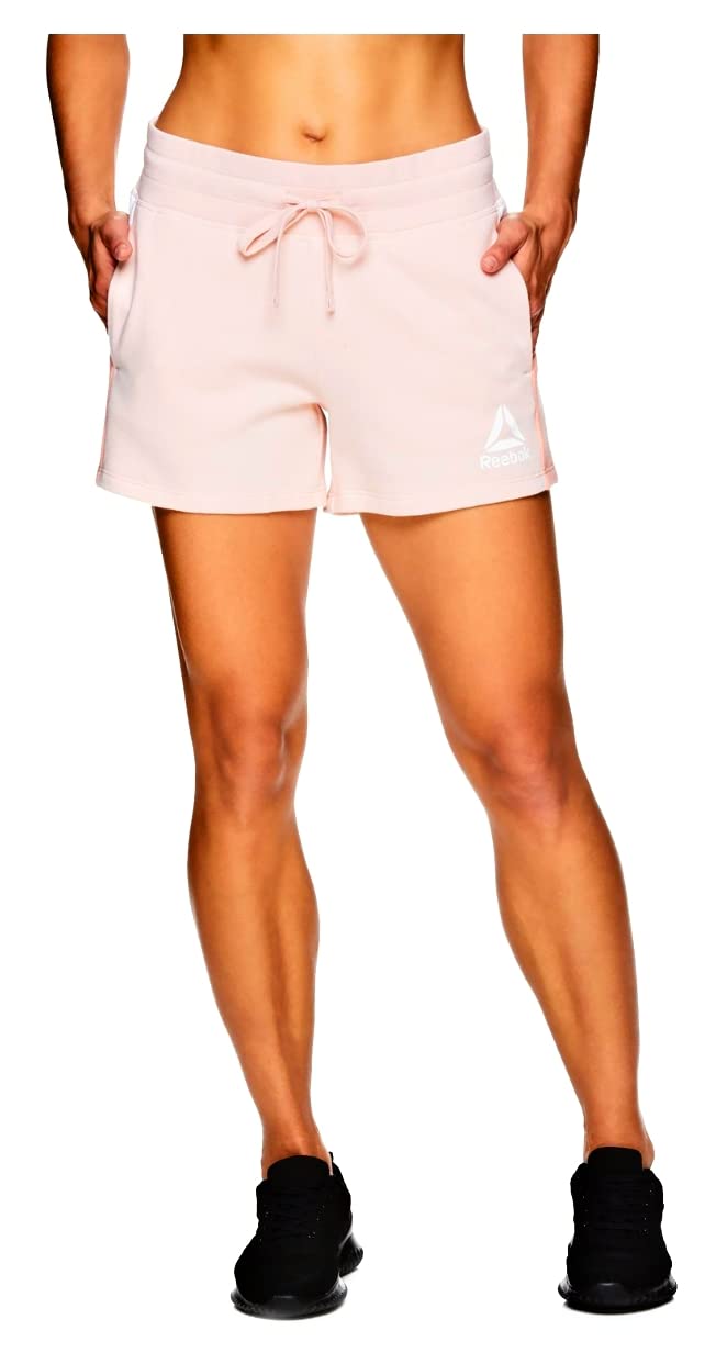 Reebok Women's 3.5" Inseam Running, Relaxing, Journey Color Block French Terry Shorts with Pockets, (as1, alpha, s, regular, regular, Sepia Rose, Large)