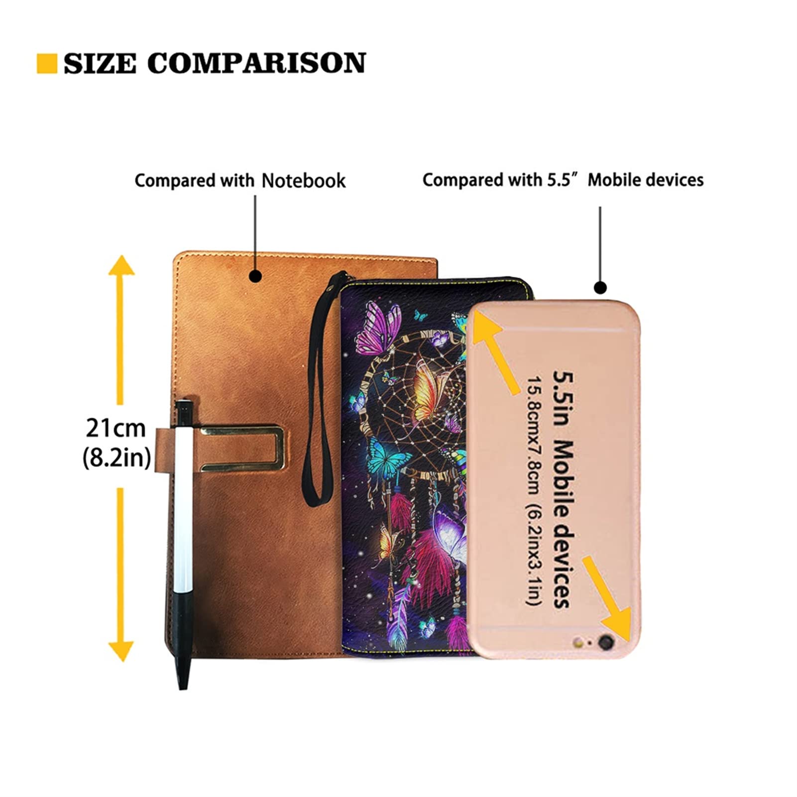 SCRAWLGOD Long Wristlet Wallets for Women's Galaxy Dreamcatcher Butterfly Print Leather Around Zipper Purse Organize