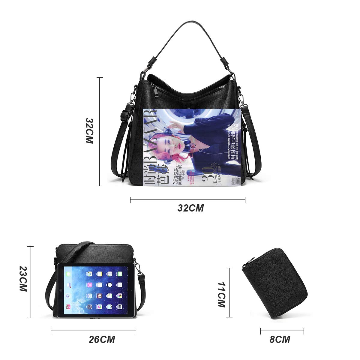 Makes Hobo Handbags for Women Large PU Leather Shoulder Bag Set Card Wallet Crossbody bag 3pcs
