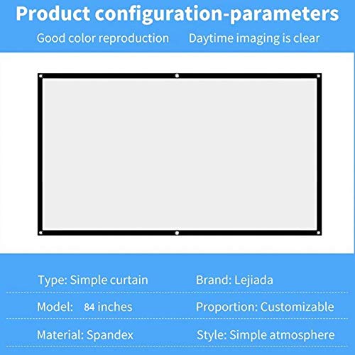 KXDTZ 84 Inch Projector Screen 16:9 White Dacron Diagonal Video Projection Screen Wall Mounted for Home Theater Movie