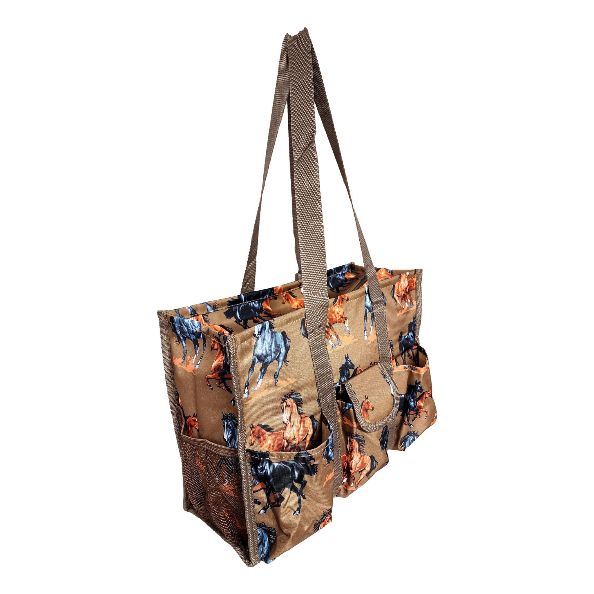 SONA G DESIGNS Multi Pocket Organizing Horse Tote Bag for Nurses, Students, Teachers, Women Zipper Top (Horses)