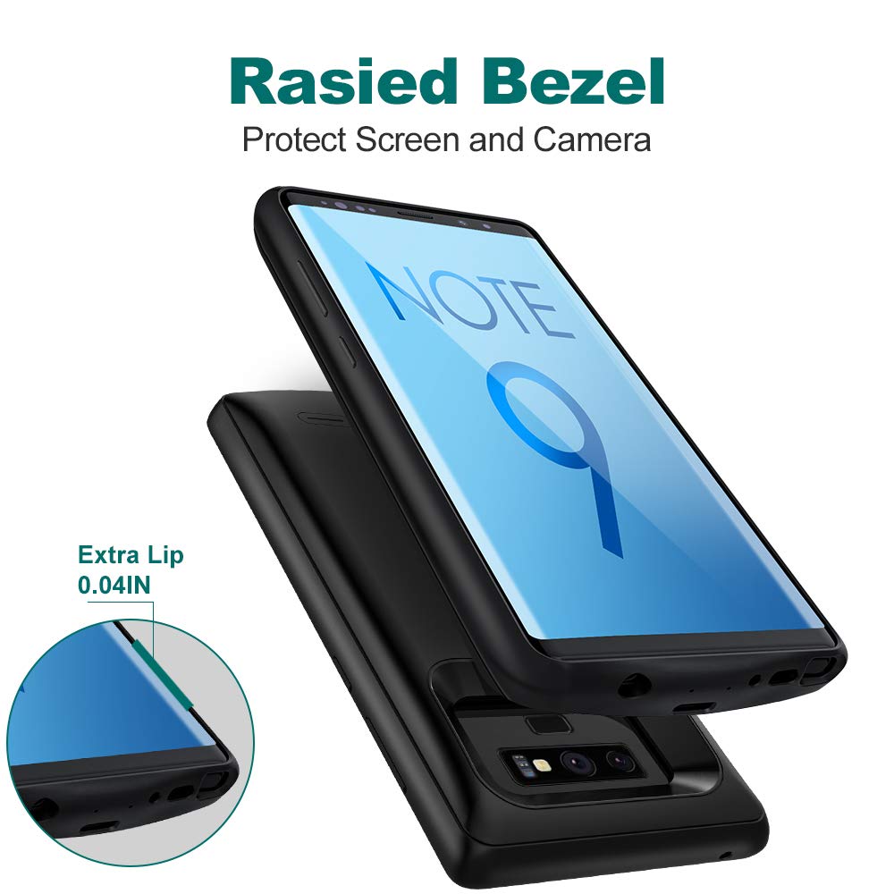 NEWDERY Upgraded Galaxy Note 9 Battery Case Qi Wireless Charging Compatible, 10000mAh Rechargeable Extended Charger Case (Raised Bezel - Air Cushion Technology) Compatible Samsung Note 9 (Black)