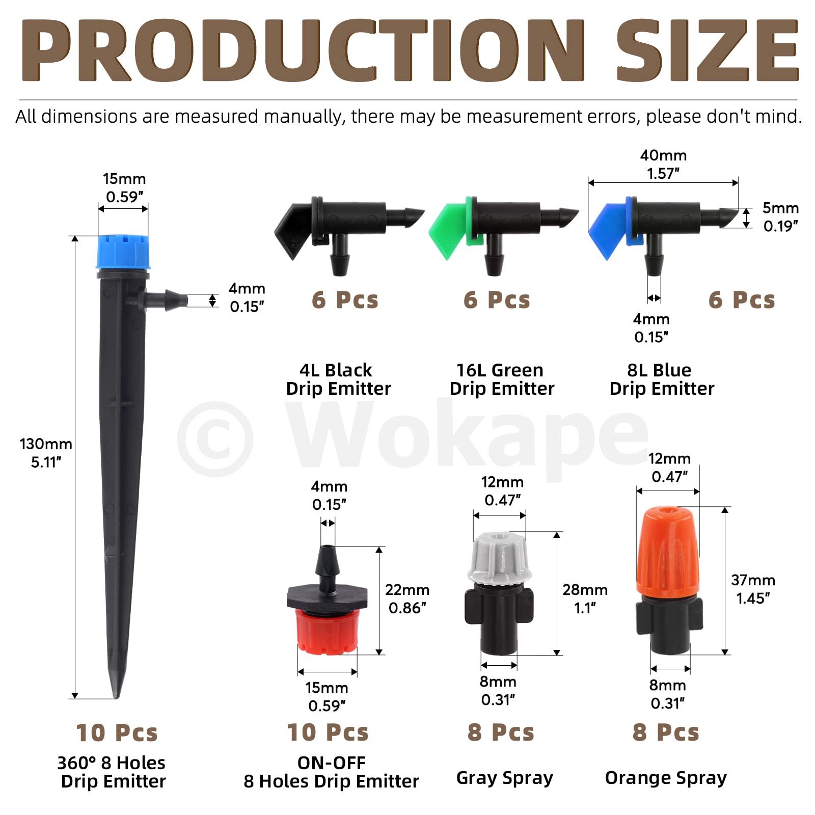 Wokape 240Pcs Drip Irrigation Kit Garden Watering System, Auto Micro Barbed Connectors Irrigation Fittings Kit for Pot Garden Lawn