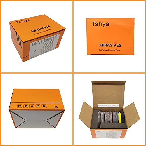Tshya 100pcs 3inch Sanding Discs Pad with 2Pcs Sanding Sponge Buffing Blocks Variety Kit for Drill Grinder Rotary Tools Attachment with 1/4" Shanks, Sanding Pads Includes 80-3000 Grit