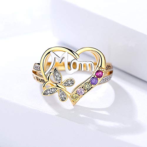 Mother's Day Ring Heart Shape Colorful Crystal Inlaid Butterfly Accessory Band Ring CZ Alphabet Charms Necklace Set Stackable Jewelry Gift-8