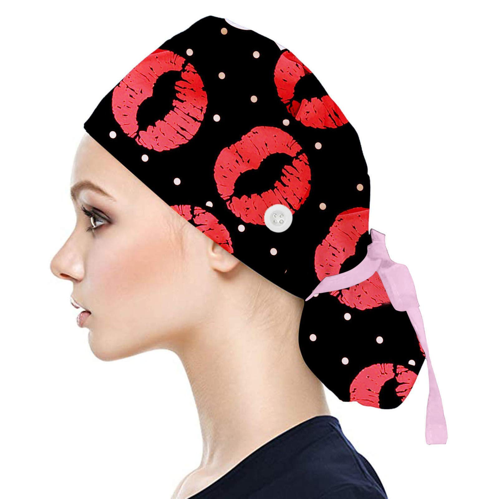 Scrub Hats for Nurses Working Cap with Button Long Hair, Adjustable Working Hat Sweatband Ponytail Holder, Tie Back Hats Cowboy Hat (C,One Size)