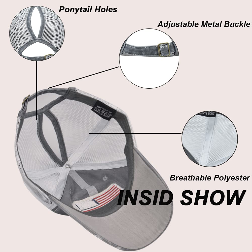 Nogewul American flag Ponytail Baseball Cap for Womens Men High Messy Bun Hat Ponycaps Adjustable Dad Trucker Mesh Hats
