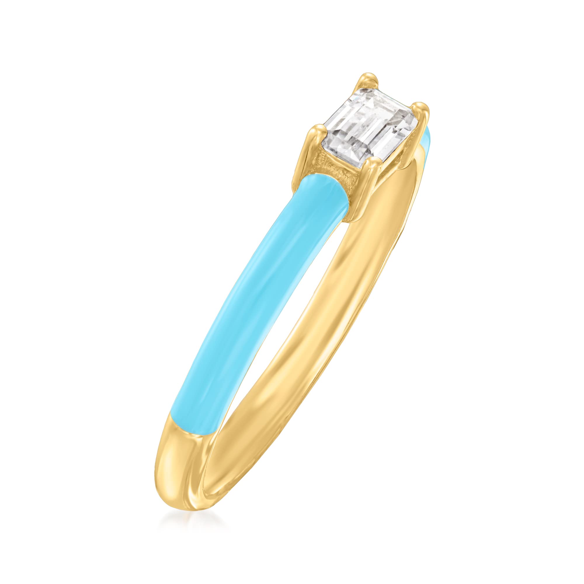 Ross-Simons Italian .30 Carat CZ and Blue Enamel Ring in 18kt Gold Over Sterling. Size 9