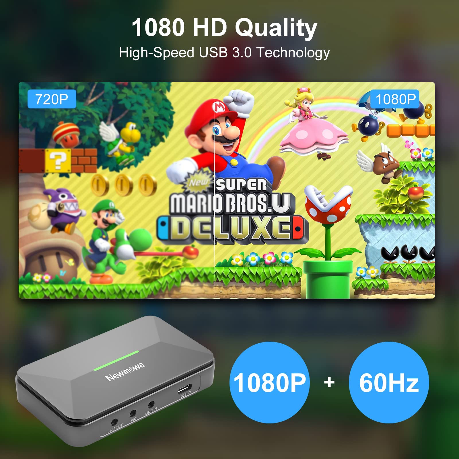 Newmowa 1080P Audio Video Capture Card, USB 3.0 HDMI Video Capture Device for Gaming Teaching Live Streaming Video Recorder, Compatible with Windows Mac OS System OBS Zoom