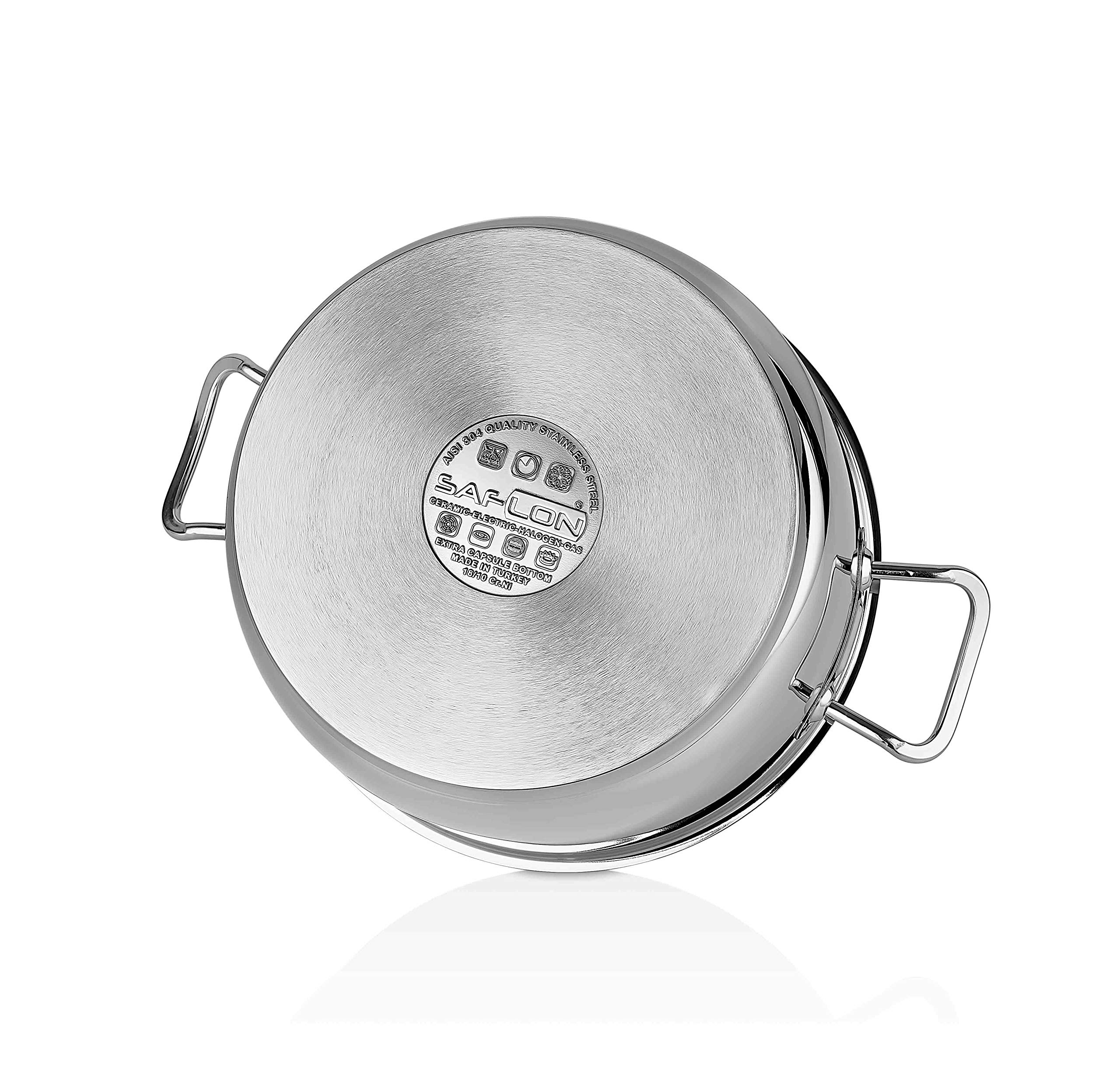 Saflon Stainless Steel Tri-Ply Capsulated Bottom 6 Quart Stock Pot with Glass Lid, Induction Ready, Oven and Dishwasher Safe