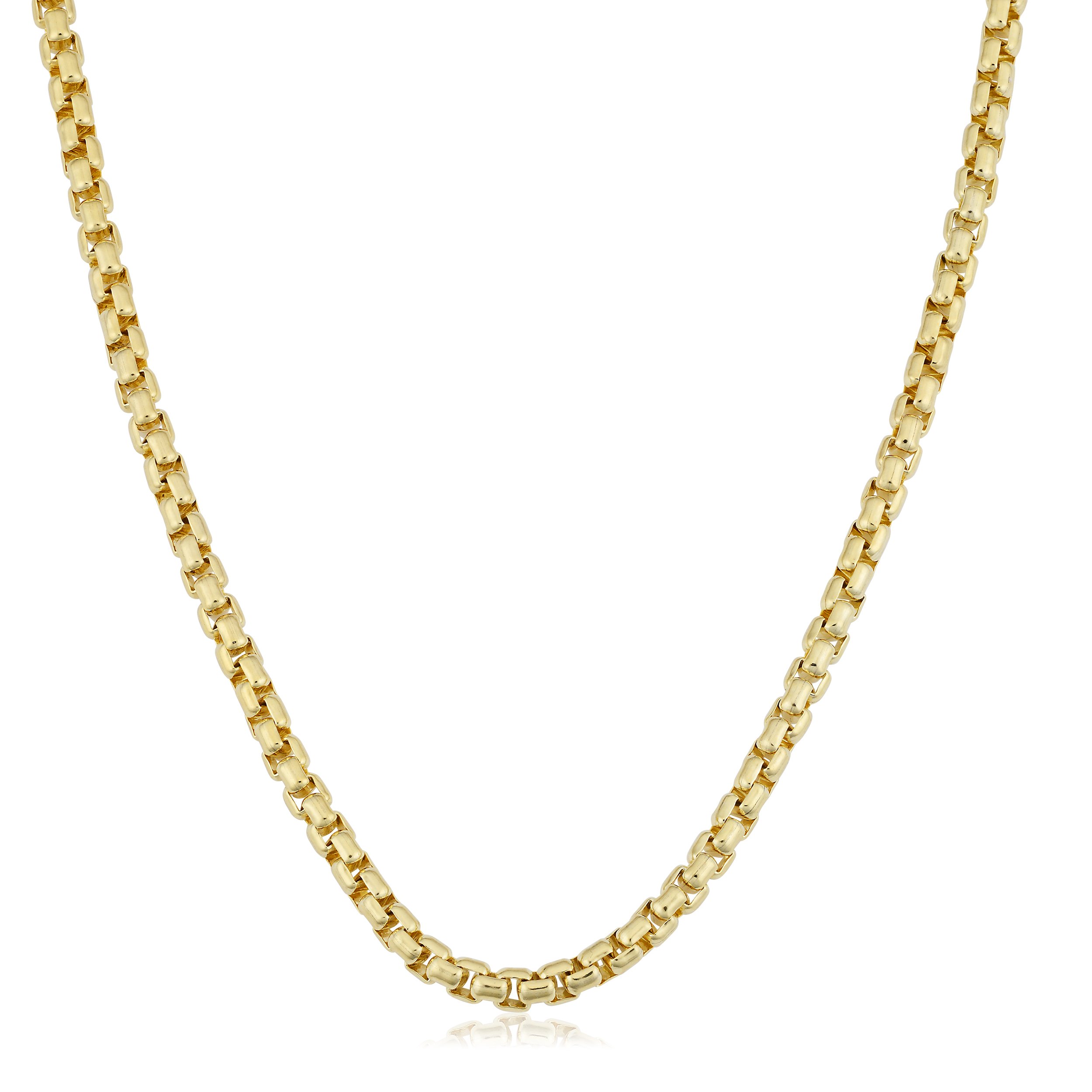 Kooljewelry 14k Yellow Gold Filled Unisex 3.5 mm Round Box Link Chain Necklace (24 inch)