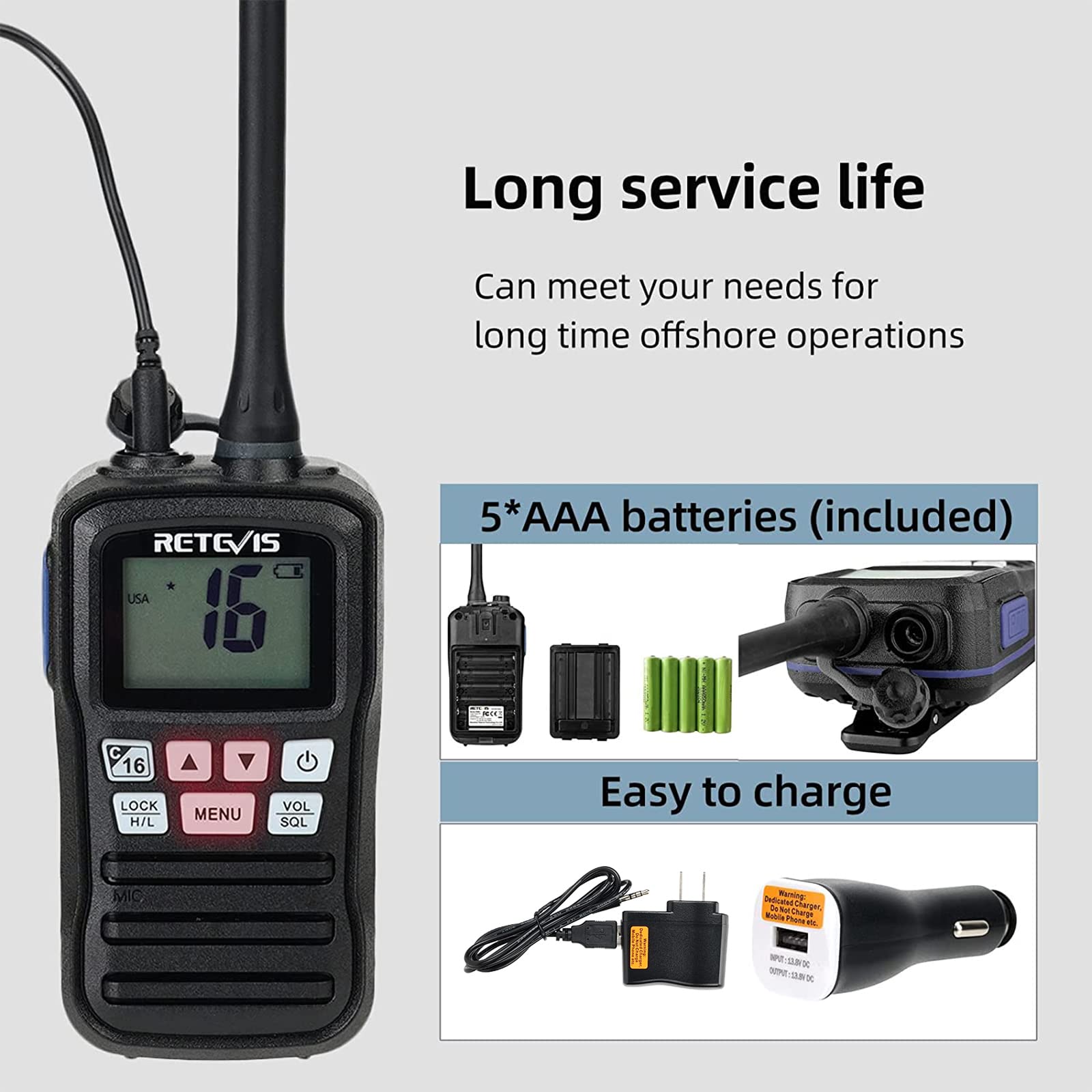 Retevis RM01 Handheld Marine Radio, Marine Two-Way Radios, Floating IP67 Waterproof, NOAA Weather Alert, Ship to Shore Radio for Boats (1 Pack)