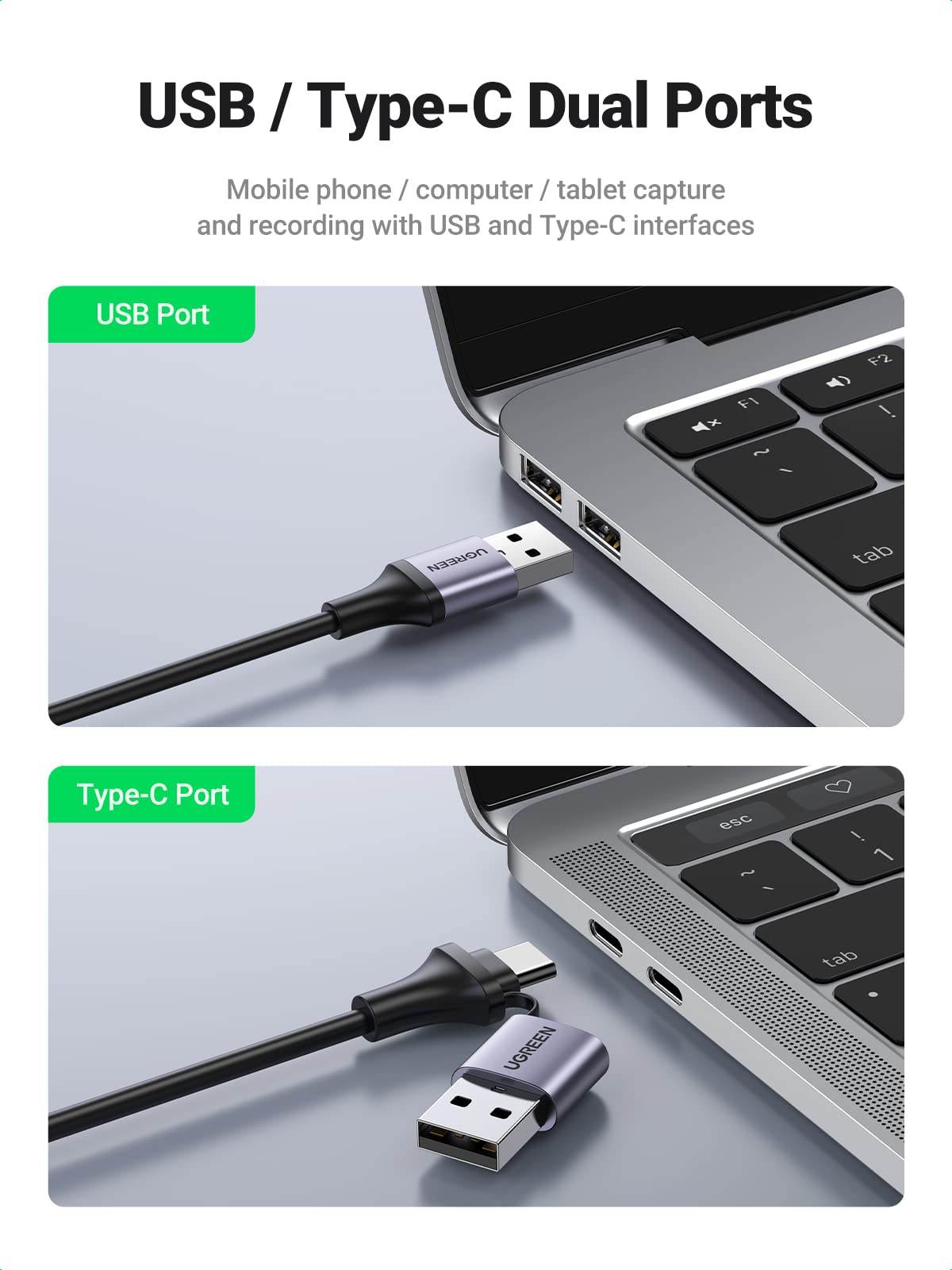 UGREEN 4K Micro HDMI to HDMI Cable 6.6FT Bundle with Video Capture Card 4K HDMI to USB-A/USB-C