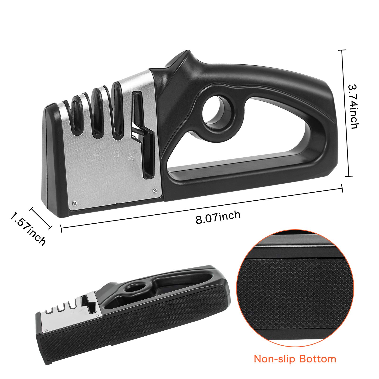 Knife Sharpener, 4-in-1 Kitchen Knife Accessories, Manual Knife&Scissor Sharpener, Handheld House knife sharpener for All Sized Household Knives and Scissors (B-02)