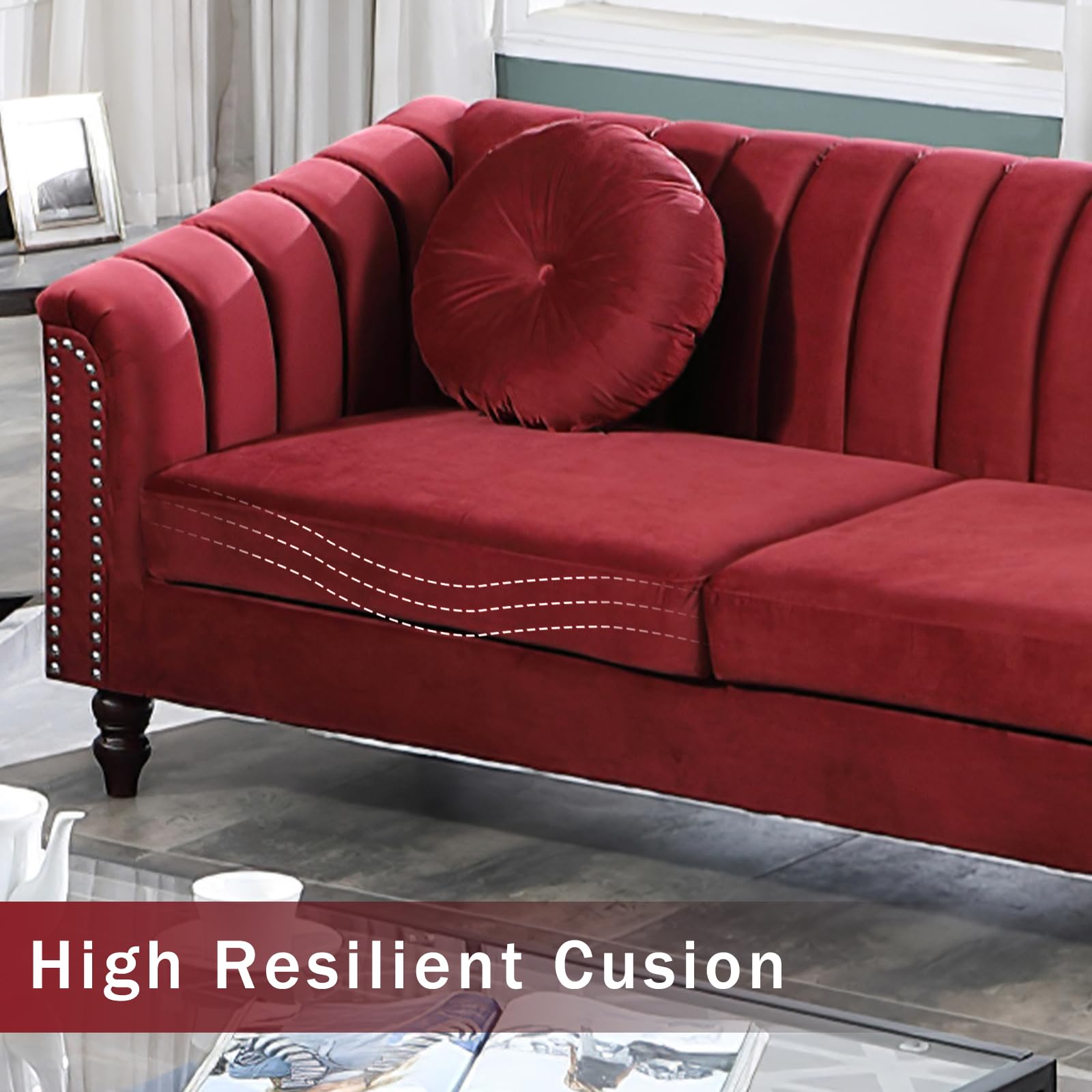 YIPDFERNOR Red Lint 3-Piece Living Room Sofa Set, Contemporary Sofa Couch Set, for Living Room Furniture Sets、Offices、Apartments(Chair)