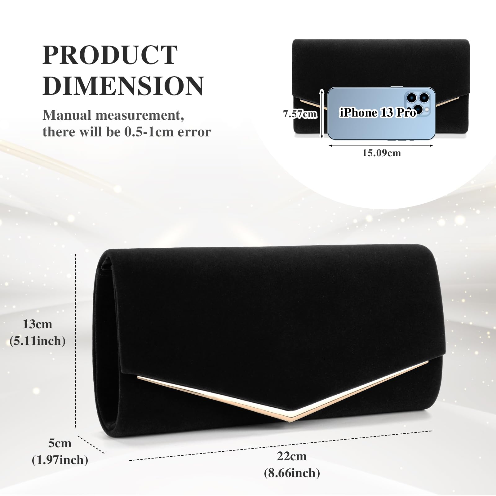 Pinprin Womens Evening Handbag Envelope Clutch Bag Ladies Prom Bridal Wedding Party Purse with Detachable Chain (A-Black)