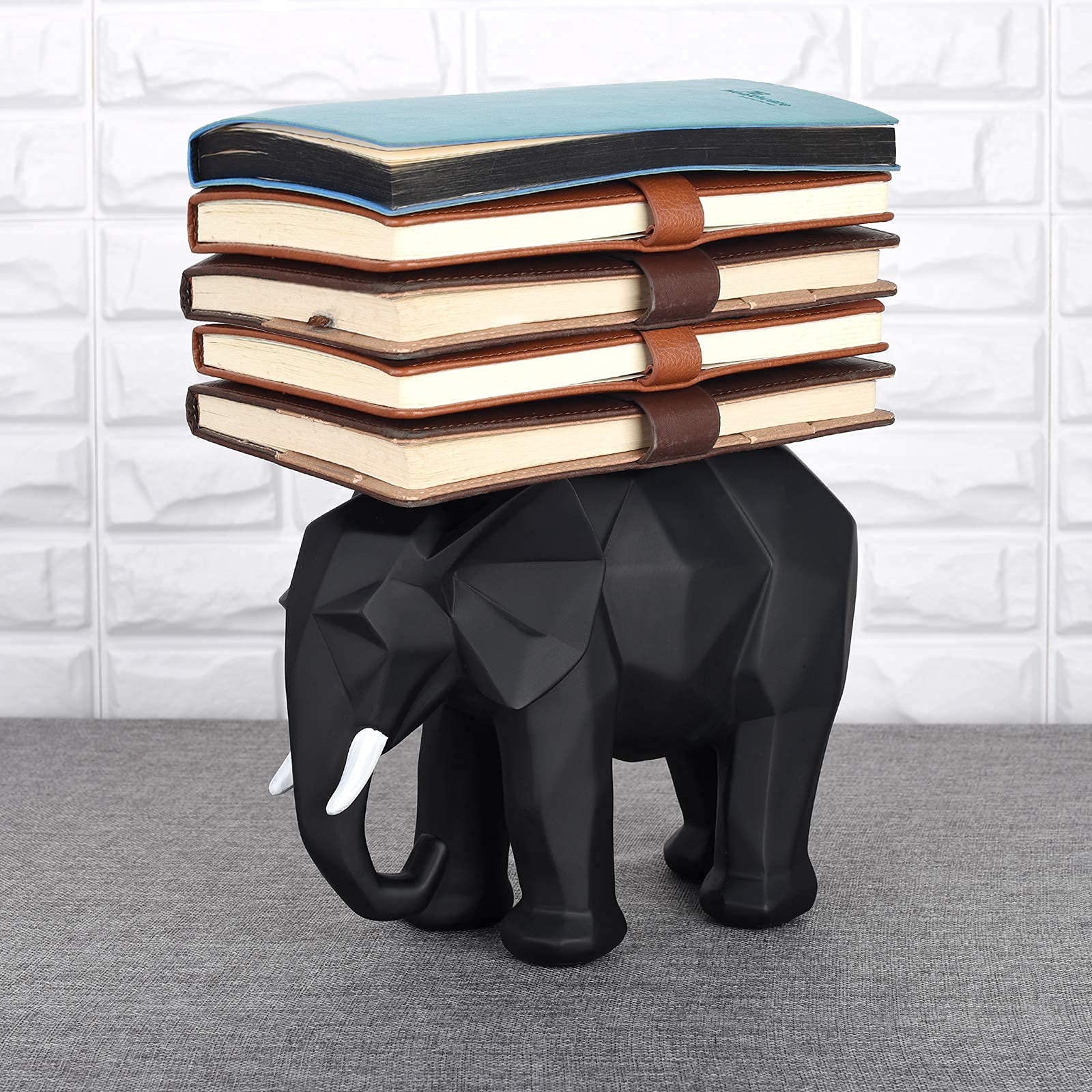 maashu Home Décor Elephant Statue, Interior Design Modern Figurine, Black Geometric Boho Chic Hand Sculpture, Large Good Luck Feng Shui Outdoor Garden Animal, Smooth Texture with Matte Finish