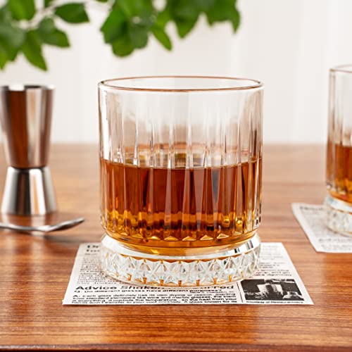 Restaurantware Elysia 12 Ounce Whiskey Glasses 12 Cut Rocks Glasses - Lead-Free Weighted Base Clear Glass Tumblers Dishwasher-Safe For Scotch Bourbon And Cocktails