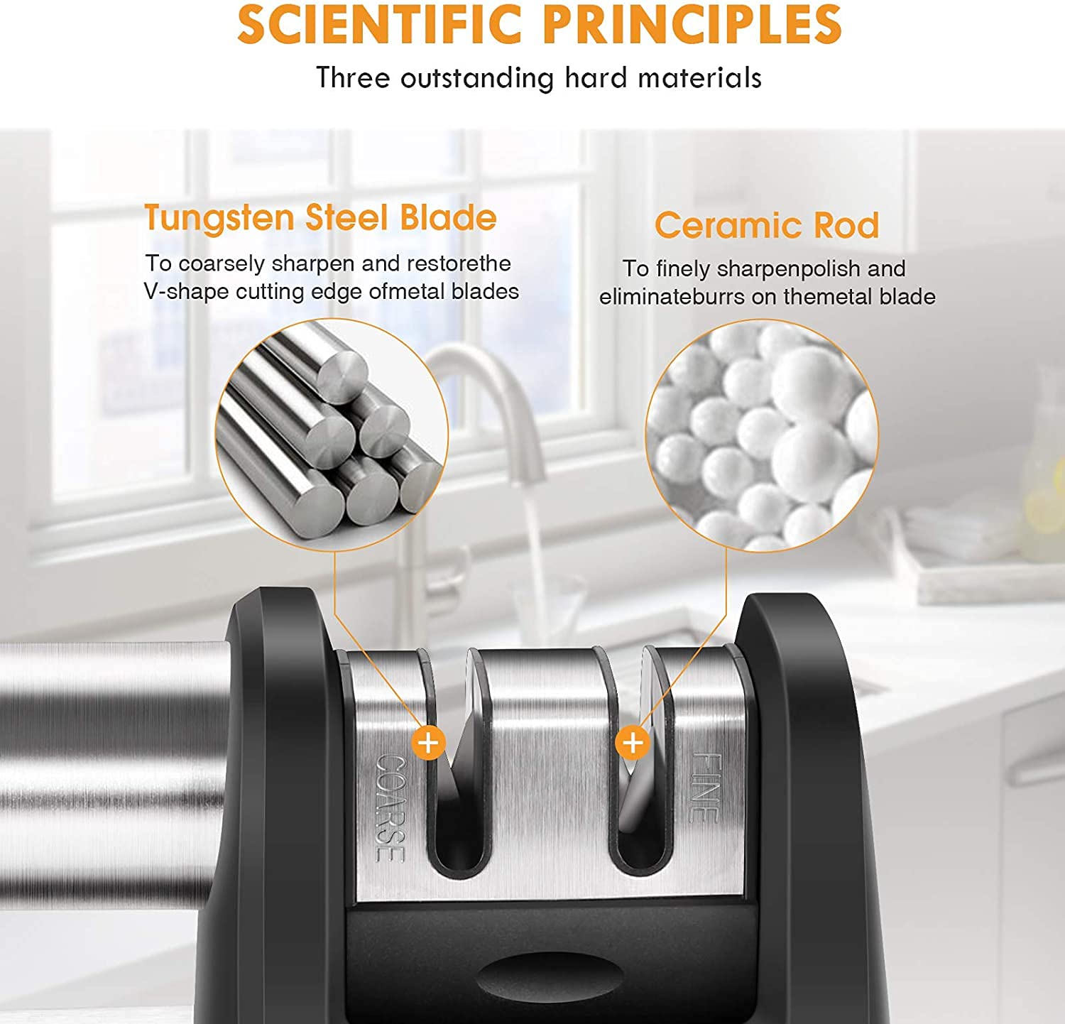 Knife Sharpener Kitchen Knife Accessories, HWTONG 2-Stage Knife Sharpener Helps Repair, Restore, Polish Blades and Microfiber Wipe