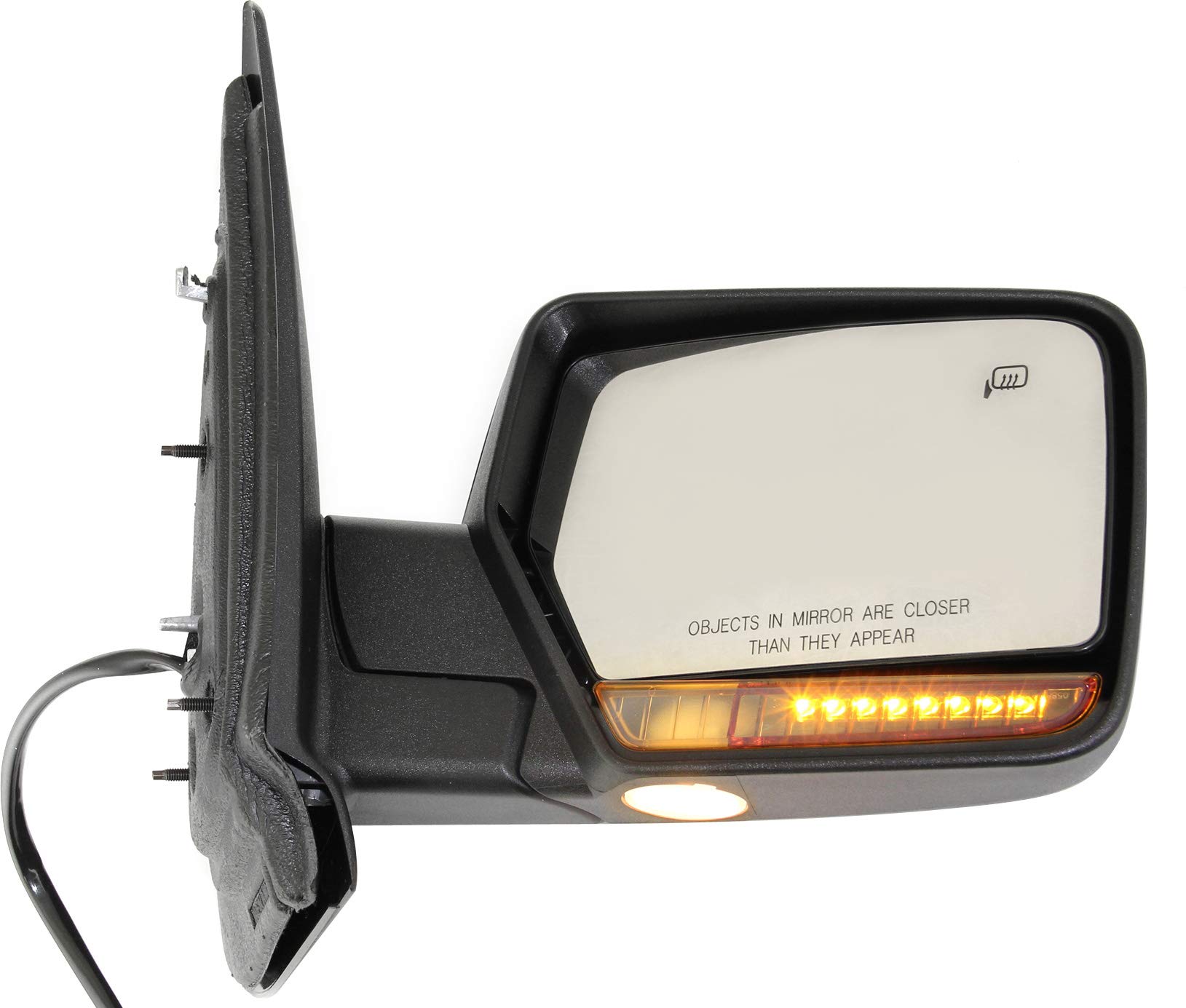 Kool Vue Mirror Set of 2 Compatible with 2007-2011 Ford Expedition Driver & Passenger Side In-housing Signal Light, Manual Folding, Heated, With memory, Textured Black, With Puddle Light, Power Glass
