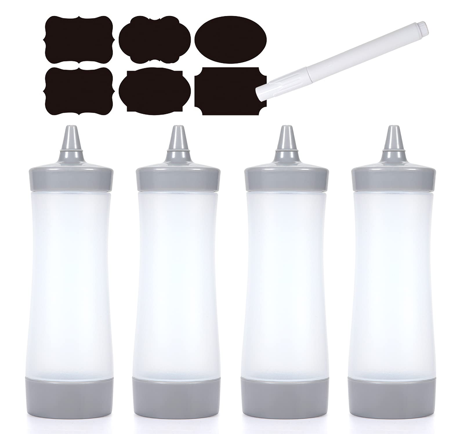 Qiuhome Condiment Squeeze Bottle,Ketchup Squeeze Bottle,Plastic Squeeze Bottle, 12oz (Gray)