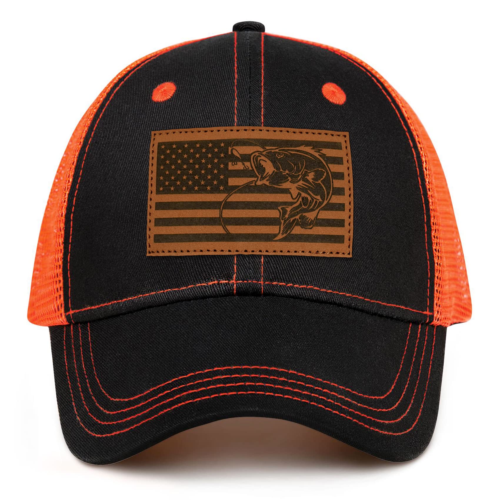 Simocked Fish American Flag Trucker Hat Fishing Hat - Fishing Gifts for Men - Snapback Baseball Cap