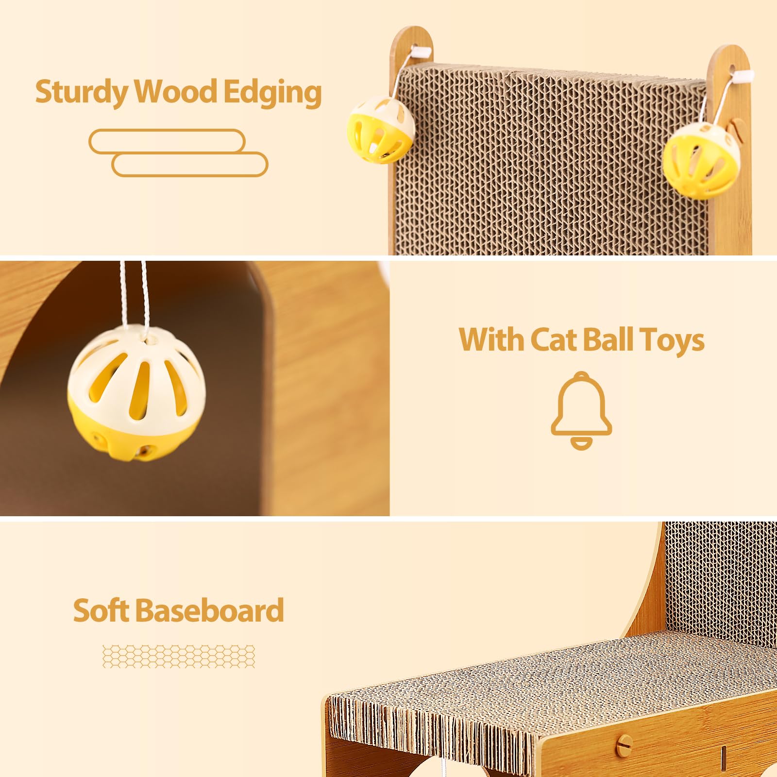 YEMOO Cat Scratcher, Cat Scratching Board, L Shaped Vertical Cat Scratcher for Wall and Couch Protection, Cat Scratching Board with 4 Cat Ball Toys for Indoor Cats