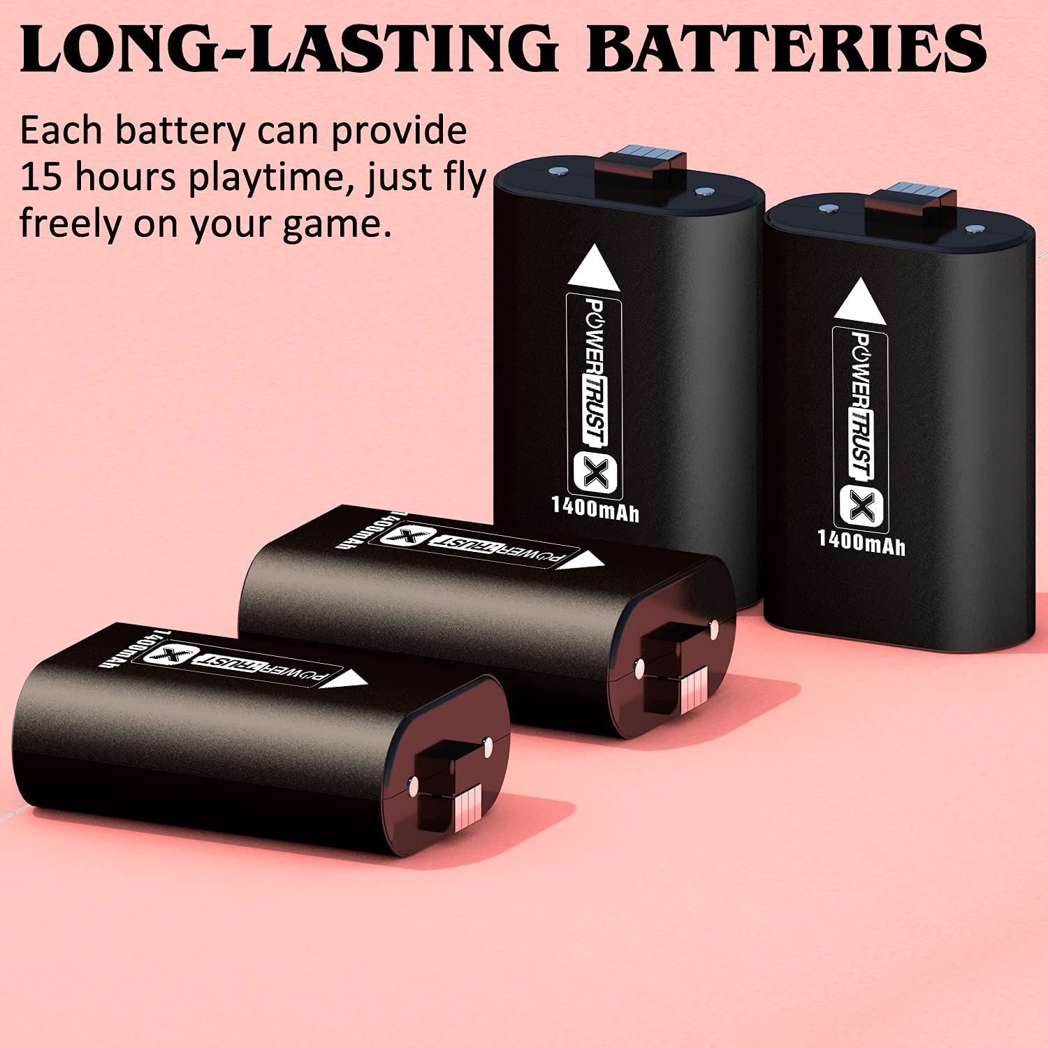 PowerTrust 2X 1400mAh Rechargeable Battery for Xbox Series X, Xbox One, Xbox One S, Xbox One X, Xbox One Elite Controller