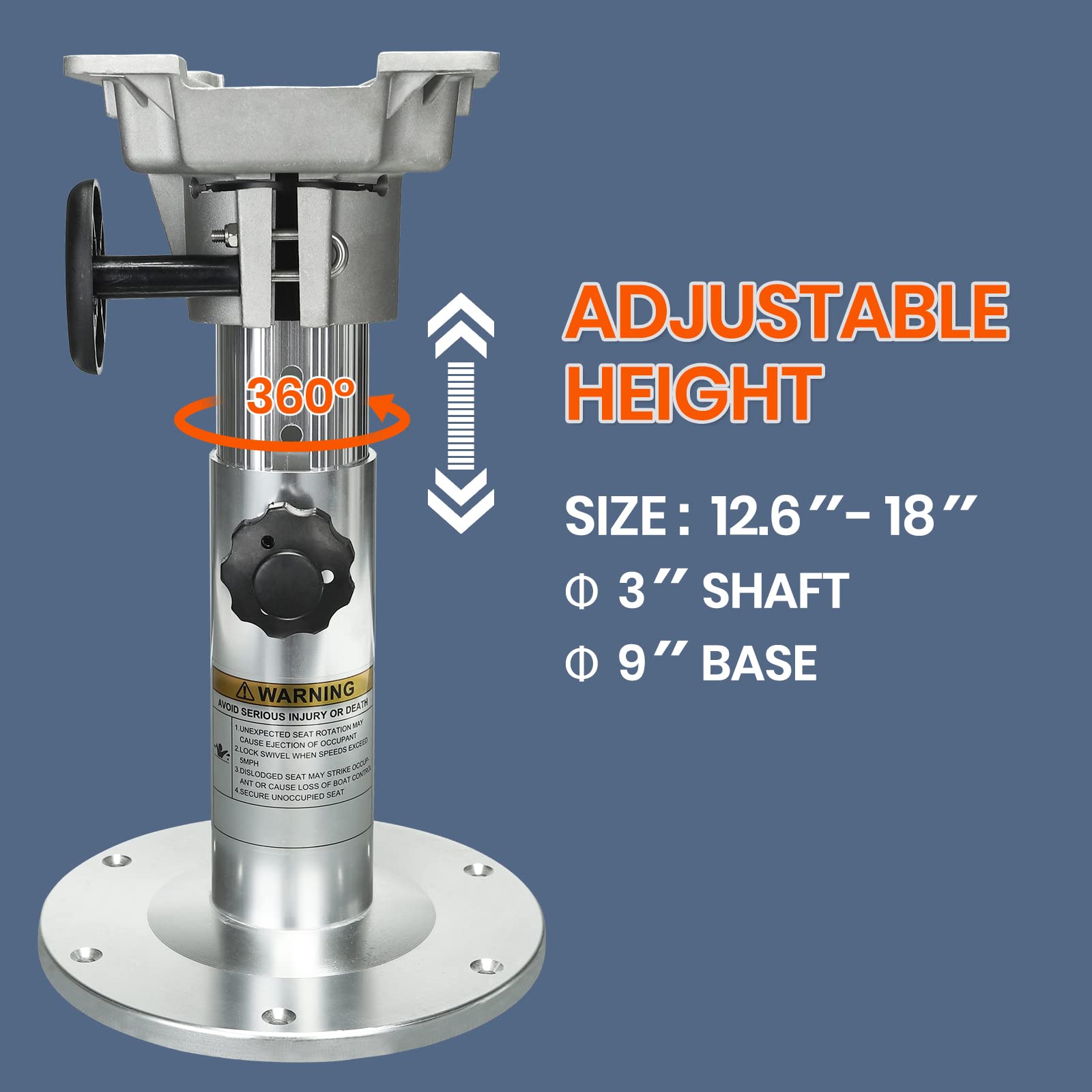 Leader Accessories Aluminum Adjustable Height Locking Boat Seat Pedestal (Pedestal II)