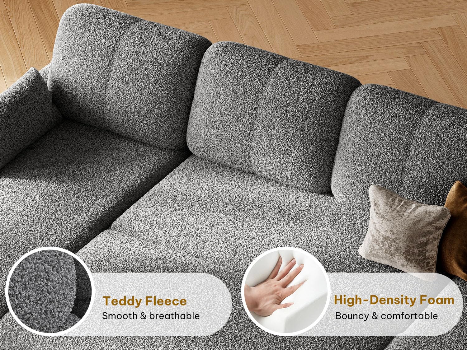 YITAHOME 105" Oversized Sleeper Sofa, 2 in 1 Convertible Sofa Bed with Pull Out Couch Bed and Dual Storage Chaise, U-Shape Sectional Sofa for Living Room, Teddy Fleece, Grey