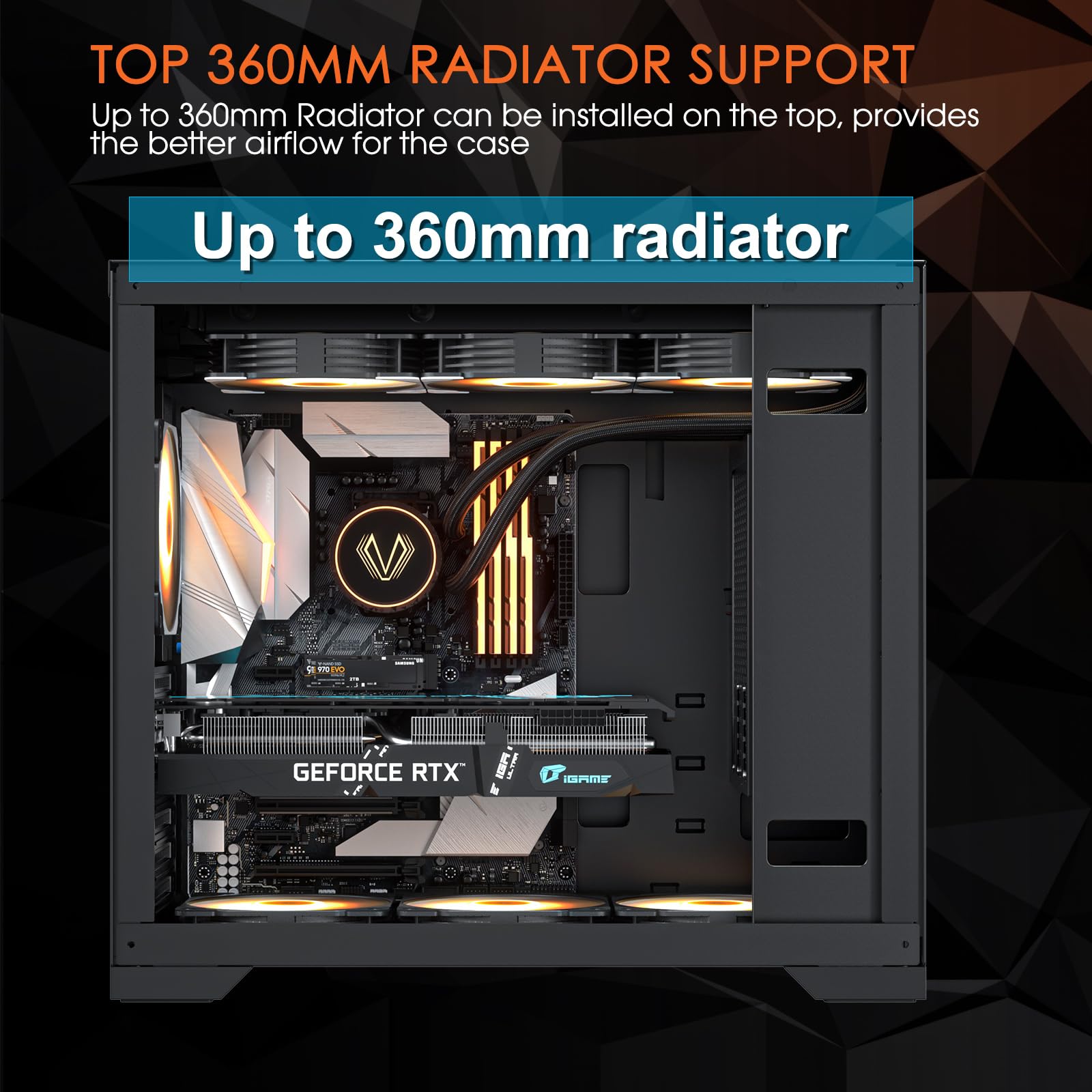 Vetroo AL-MESH-7C Compact ATX PC Case, Front Power Supply, Top 360mm Radiator Support, Type-C & USB 3.0 I/O Panel, High-Airflow Mesh Gaming Case w/Rear 120mm Addressable RGB & PWM Fan