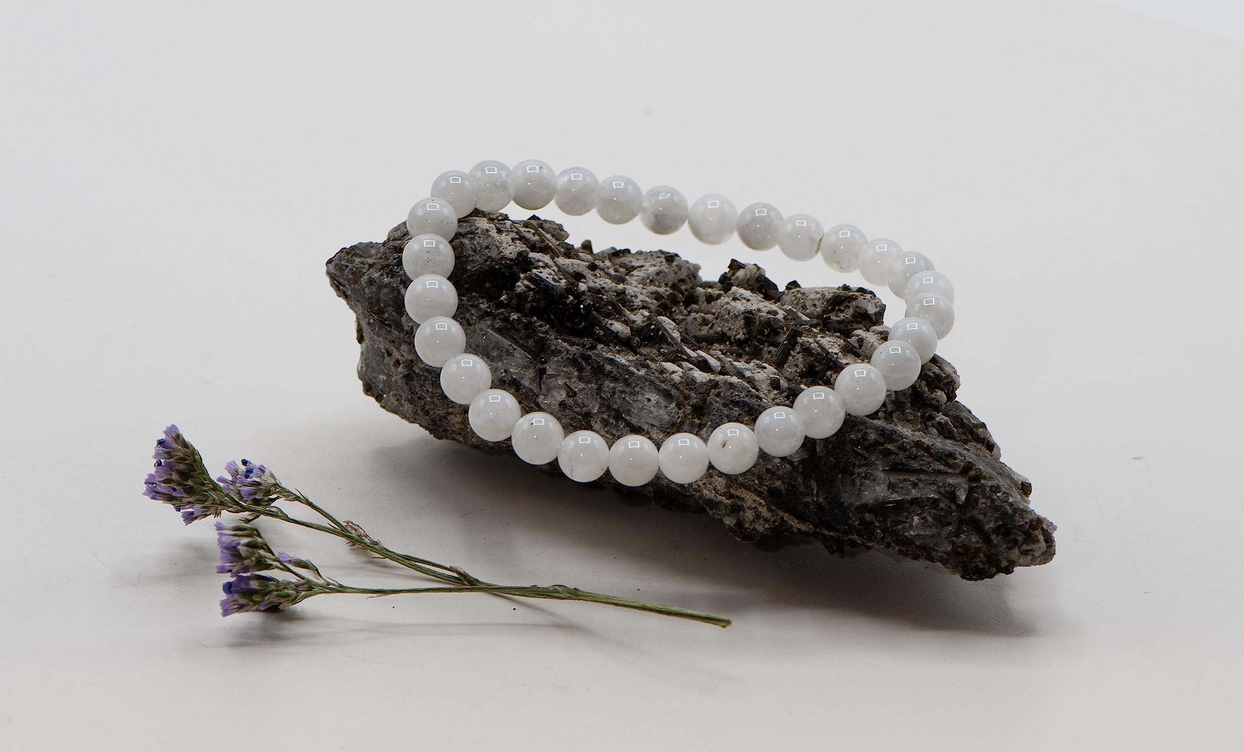 LTC Designs Shiny 6mm Round Moonstone Stackable Stretch Bracelet, 7" for Men, Women,and Teens.