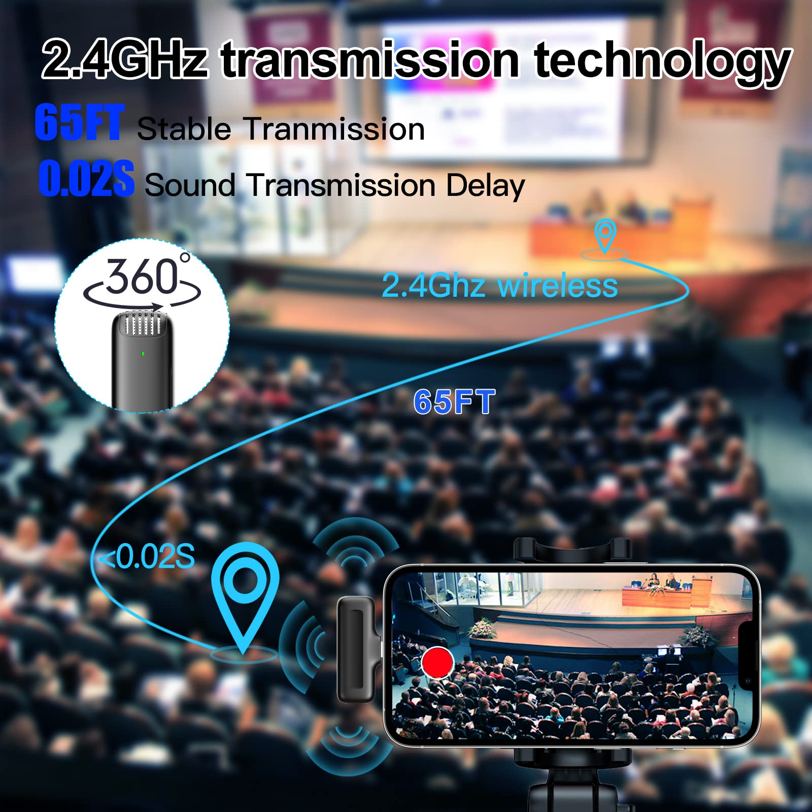 Suifam 2023 Wireless Lavalier Microphone for iPhone and iPad with Long-Lasting Charging Case, 65ft Transmission Range, and 3 Mode Denoise for Vlogging, Interview, and Video Recording