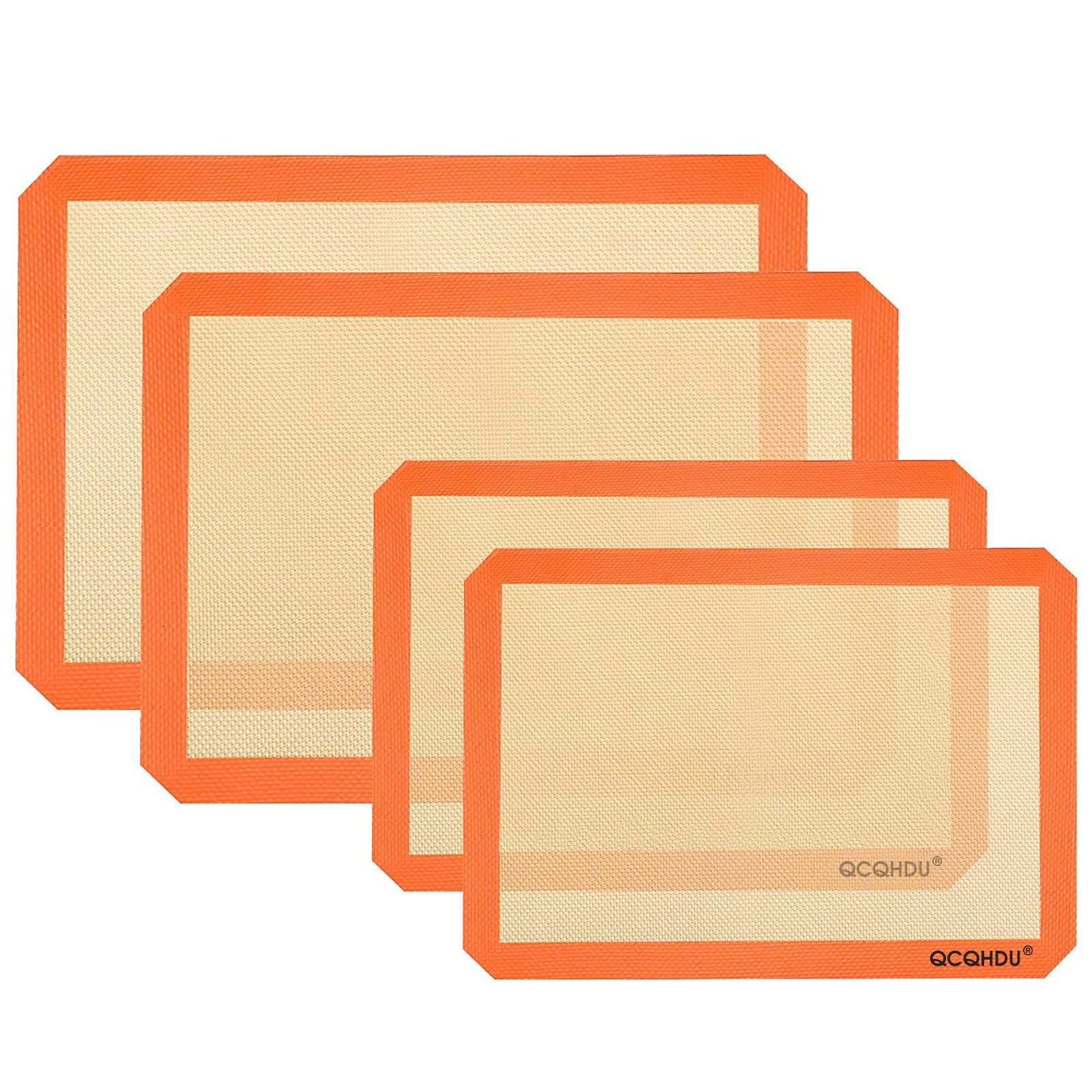 Silicone Baking Mat Set of 4-2 Half Sheet (11-5/8" x 16-1/2") 2 Quarter Sheet (8-1/2" x 11-1/2"),100% Non-Stick Reusable Food Safe Tray Pan Sheet Liners With Macaron, Pastry, Cookie (Orange)