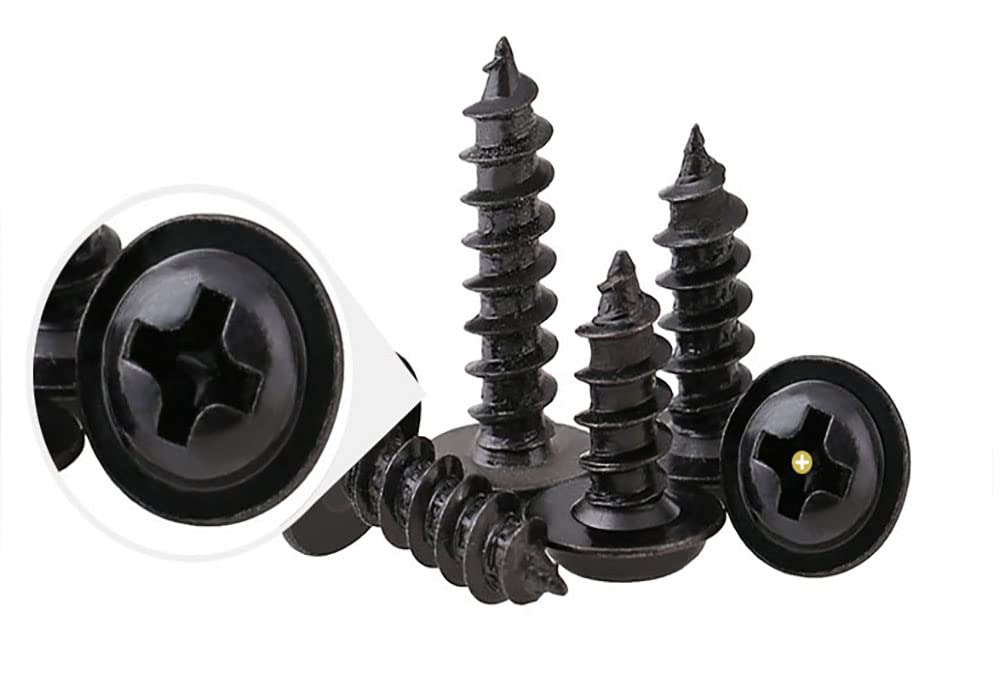Smartsails M2.3 M2.6 M3 Phillips Round Head Carbon Steel Black Self Tapping Screws, Round Head Screws, Pan Head Screws with Washers 9 Sizes Self Tapping Screw Combo Kit,(990PCS)
