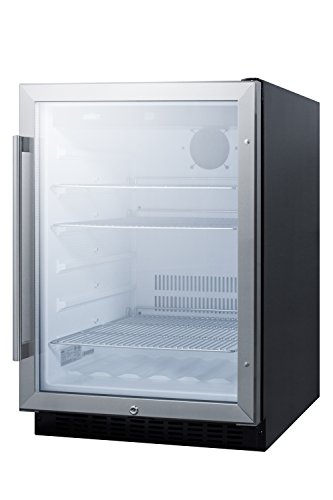 Summit SCR2464 24" Built-In Undercounter Glass Door Beverage Center with Lock, Glass/Black
