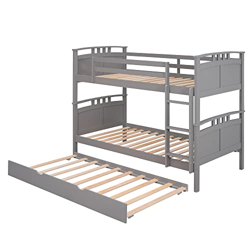 Lifeand Twin-Over-Twin Bunk Bed with Twin size Trundle,Separable Bunk Bed for Bedroom,Gray
