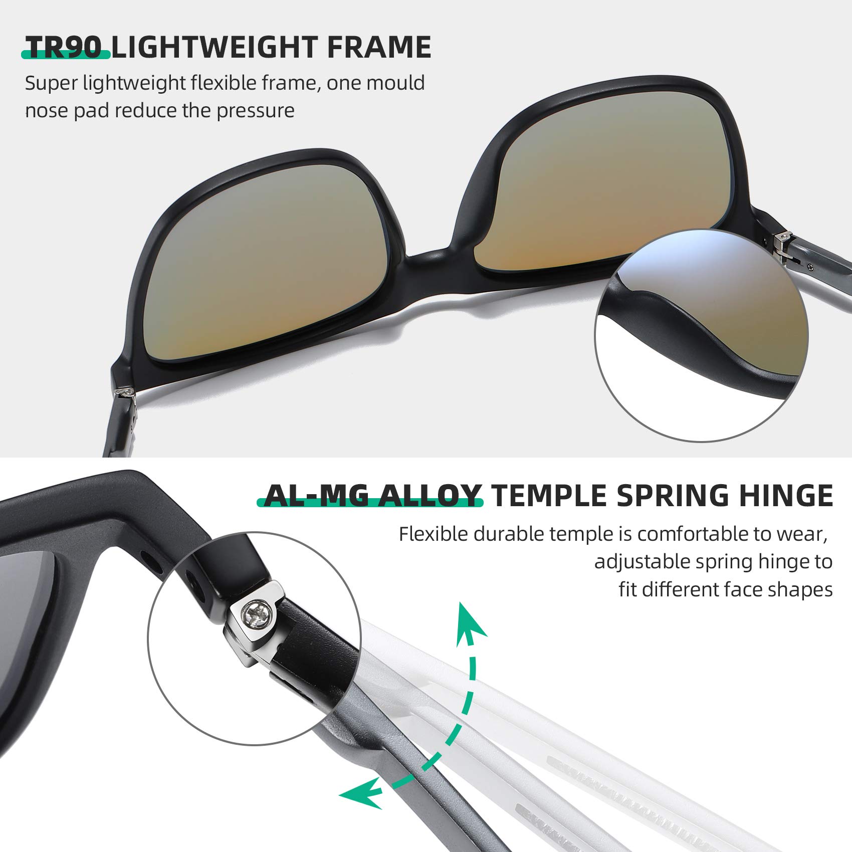 Men’s Polarized Sunglasses Retro Square Metal Frame Aluminum Driving Fishing Sun Glasses